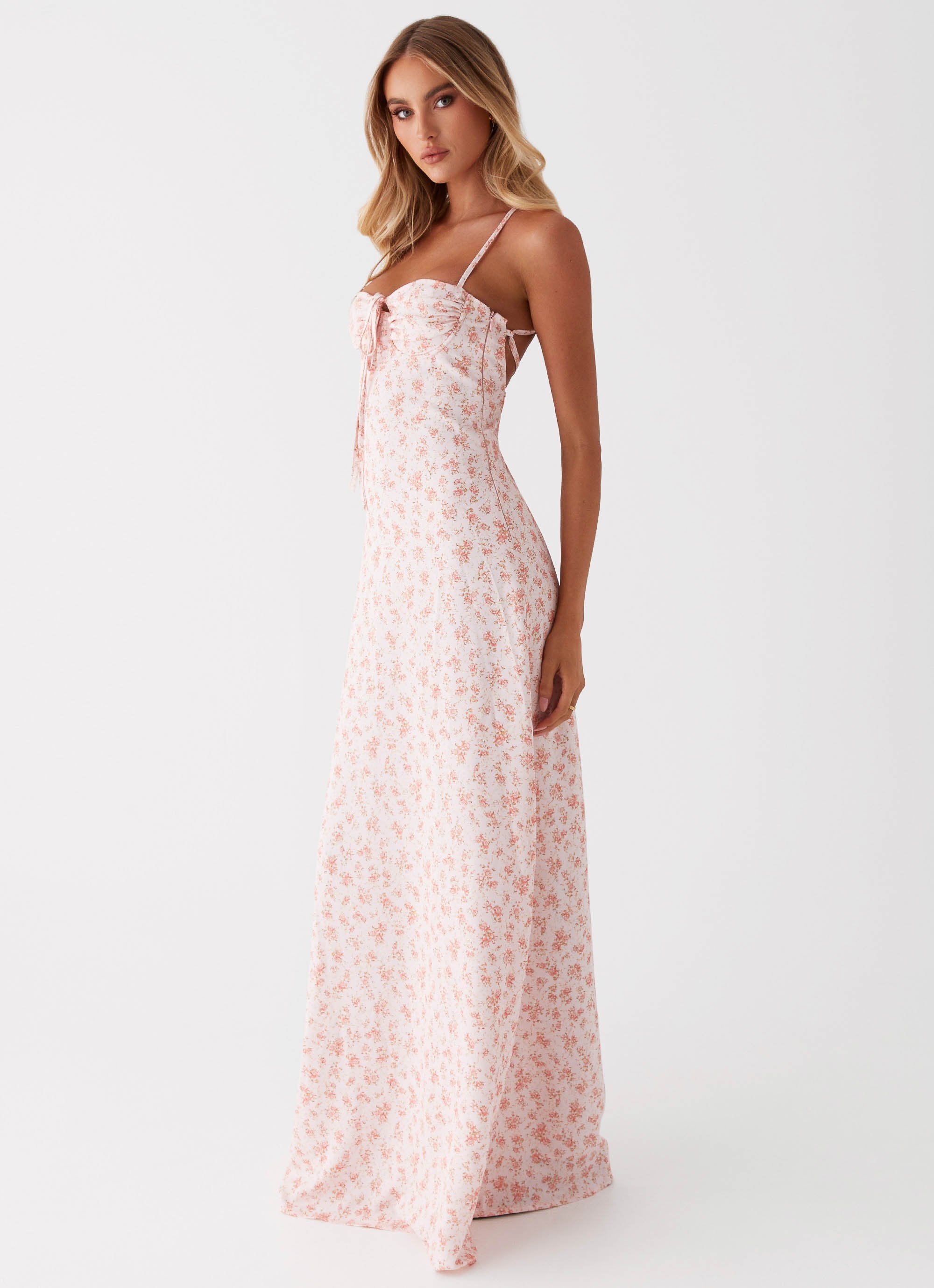 Aveline Bustier Maxi Dress - Pink Ditsy Floral – Peppermayo