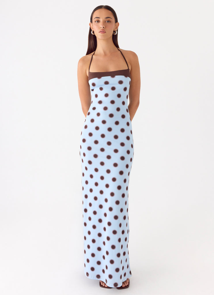 Alessandro Halter Maxi Dress - Blue Mocha Dot – Peppermayo