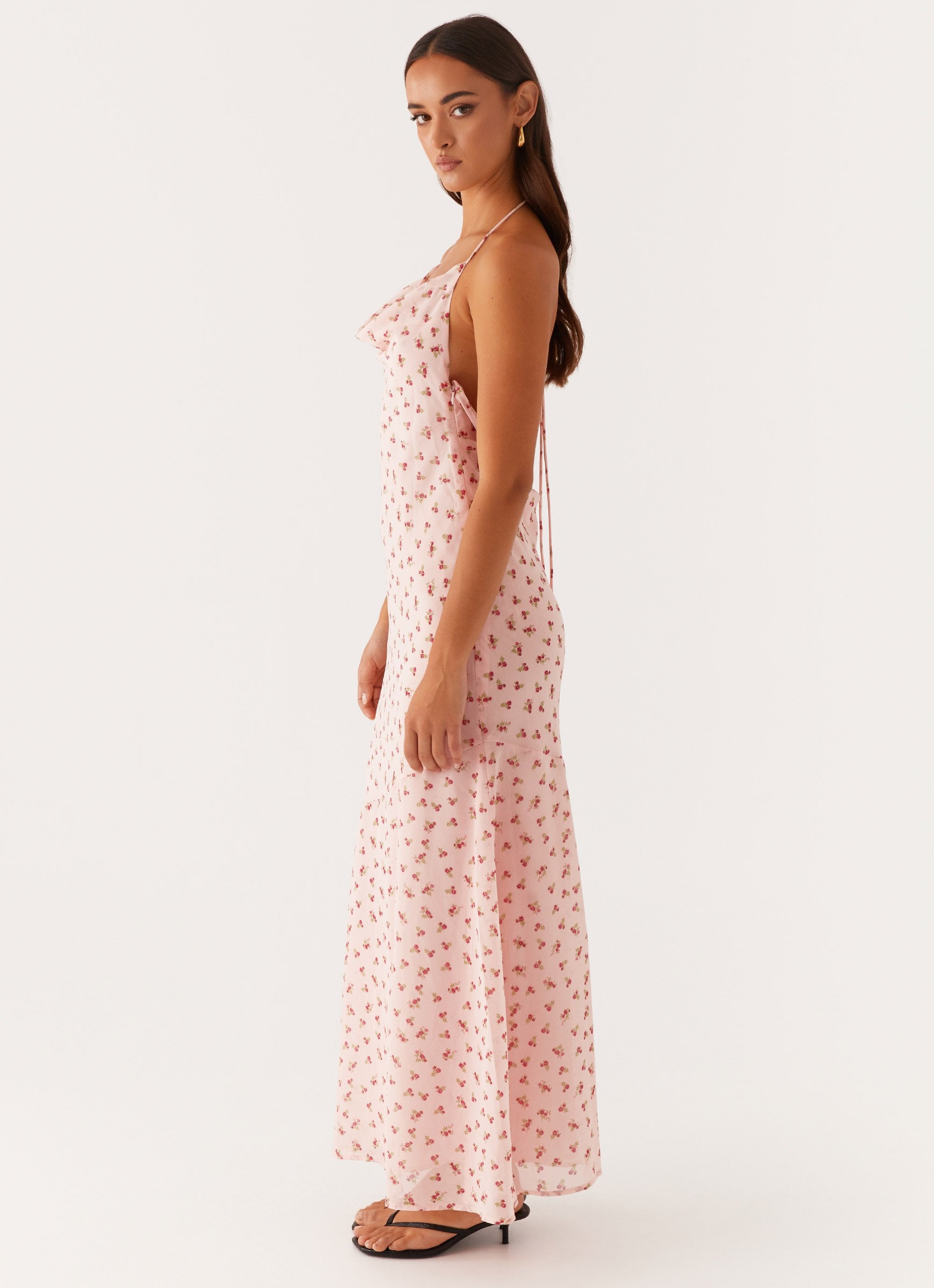 Alianna Cowl Neck Mesh Maxi Dress - Pink Flower – Peppermayo
