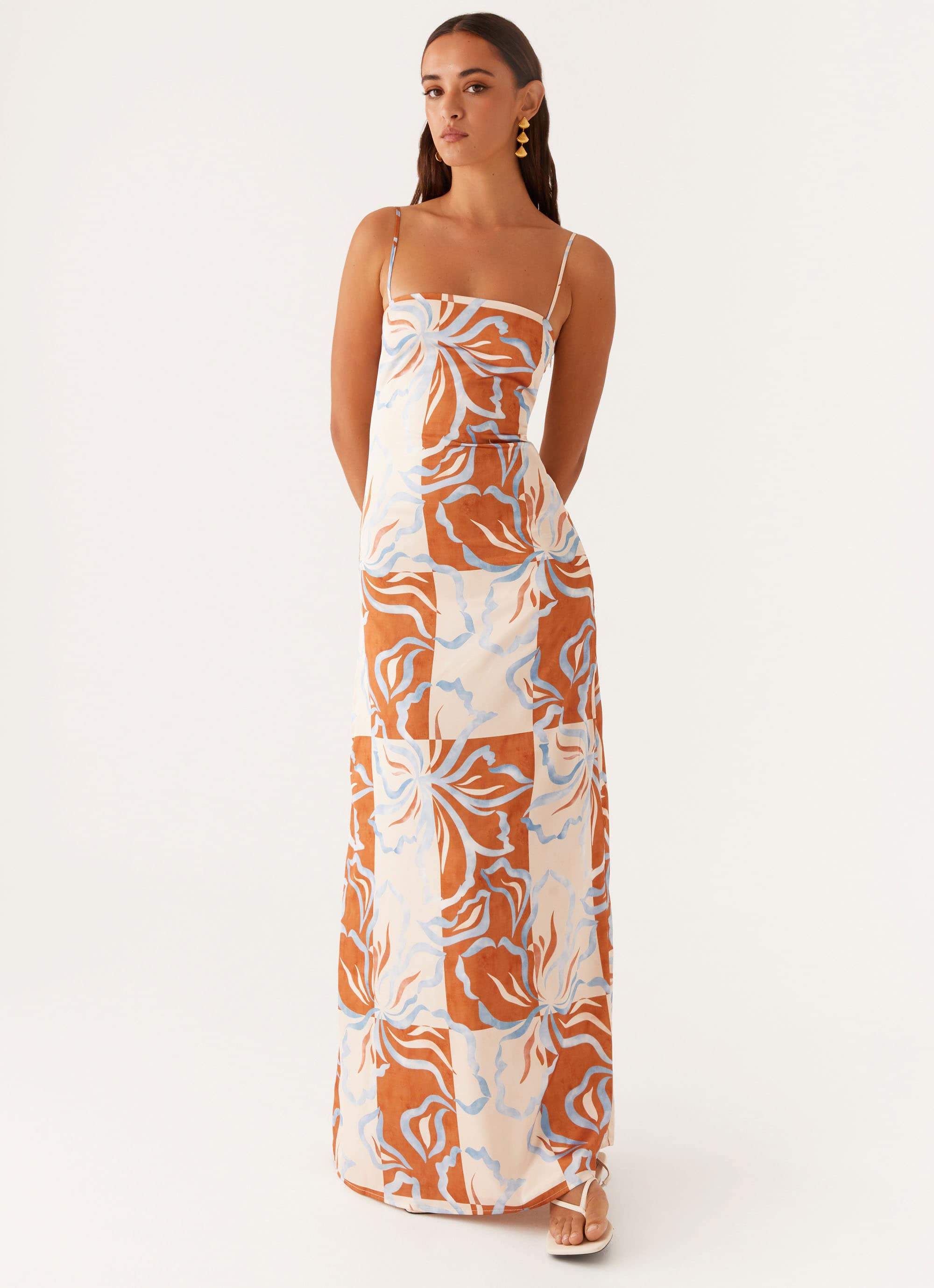 Aster Bloom Maxi Dress - Orange Blue Floral – Peppermayo