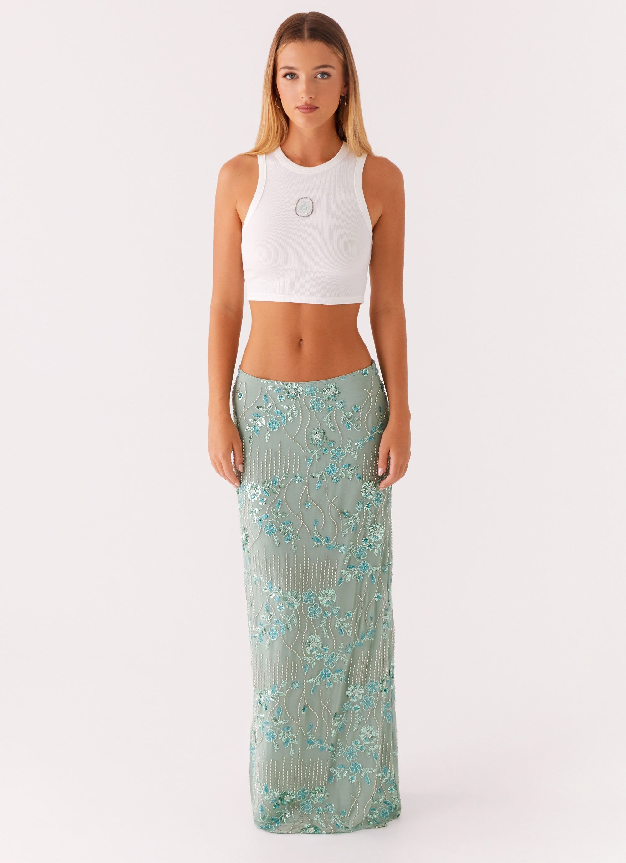 Corinna Low Rise Sequin Maxi Skirt - Mint – Peppermayo