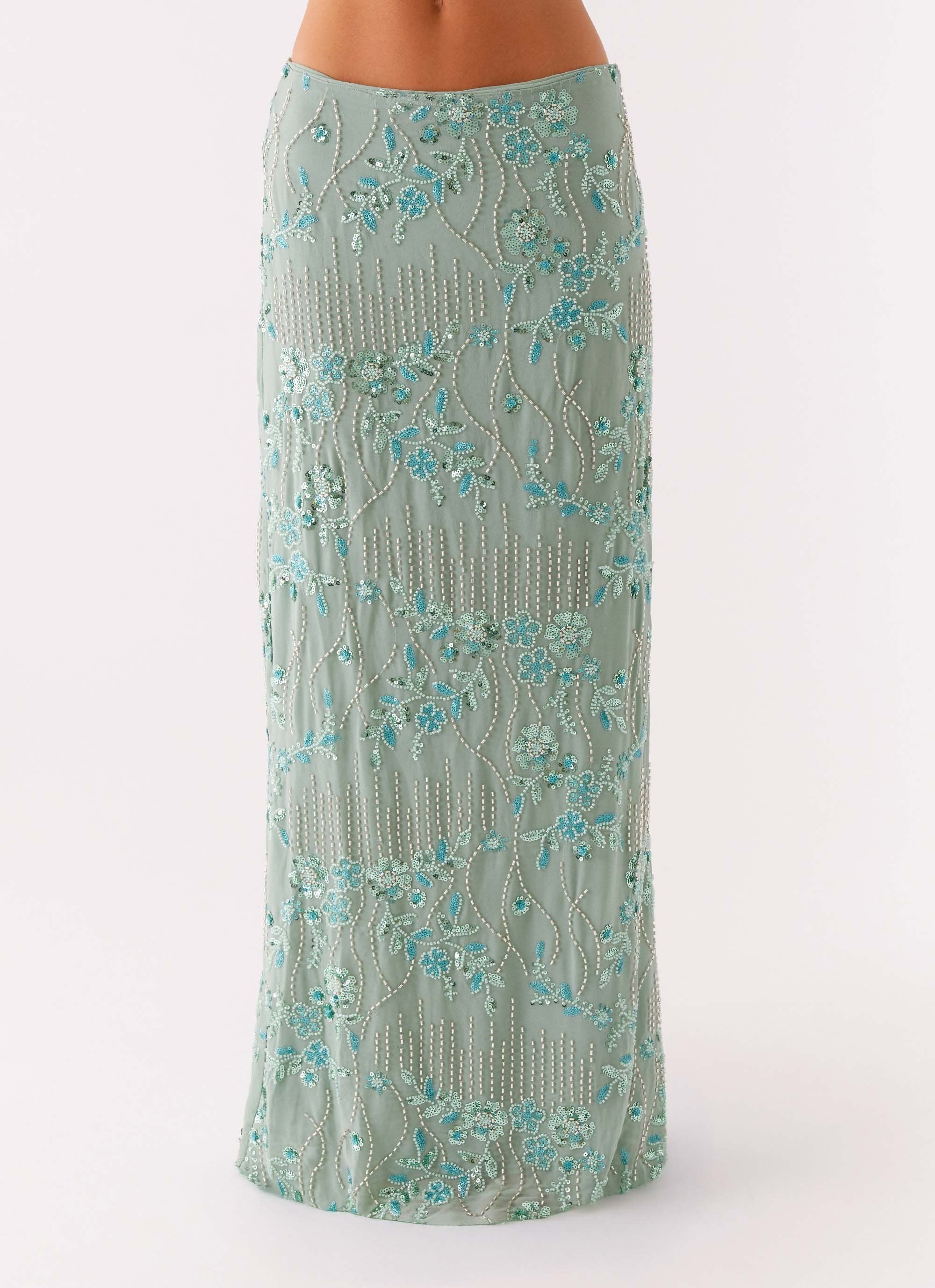 Corinna Low Rise Sequin Maxi Skirt - Mint – Peppermayo