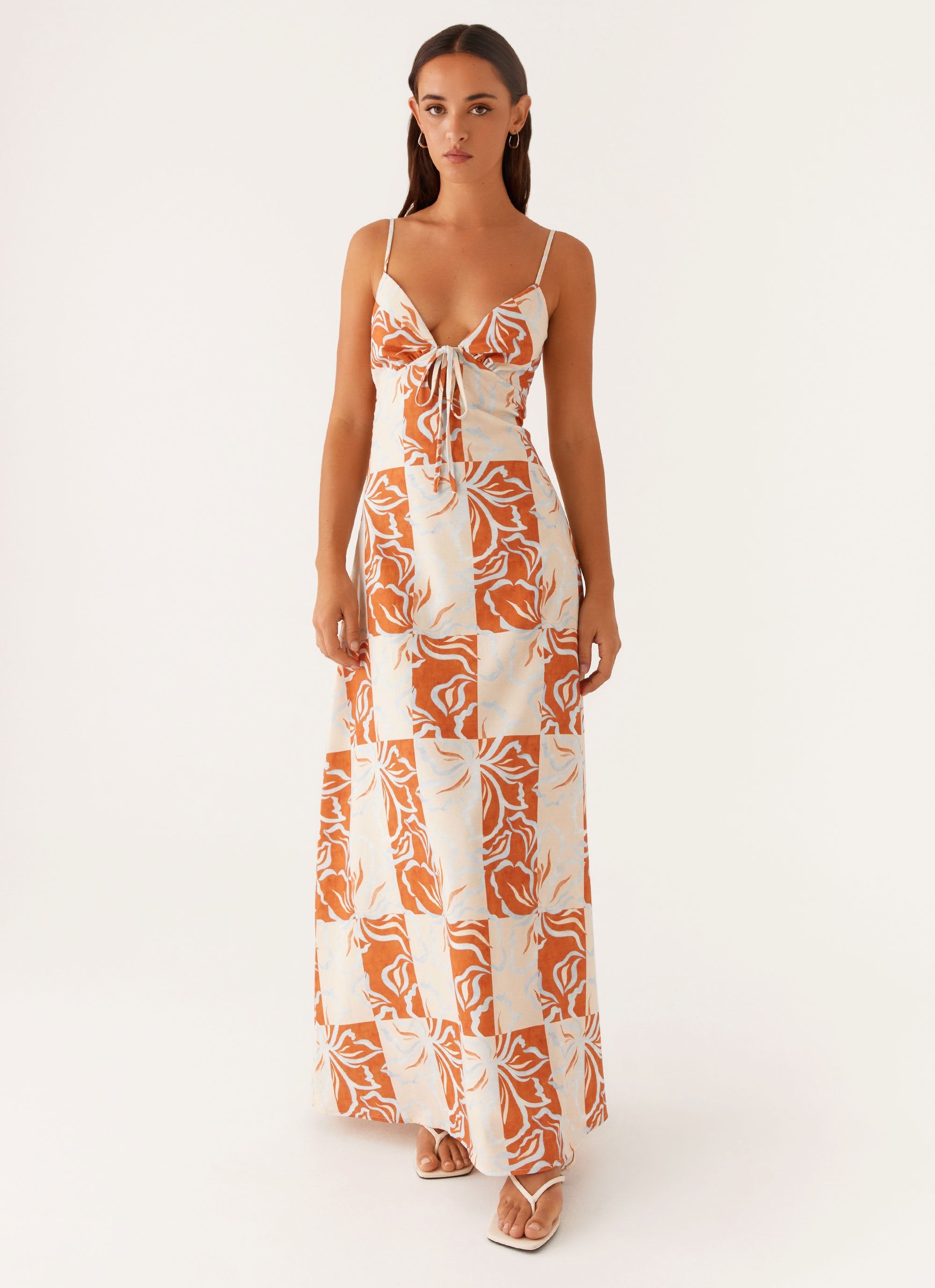 Flora Linen Maxi Dress - Orange Blue Floral – Peppermayo