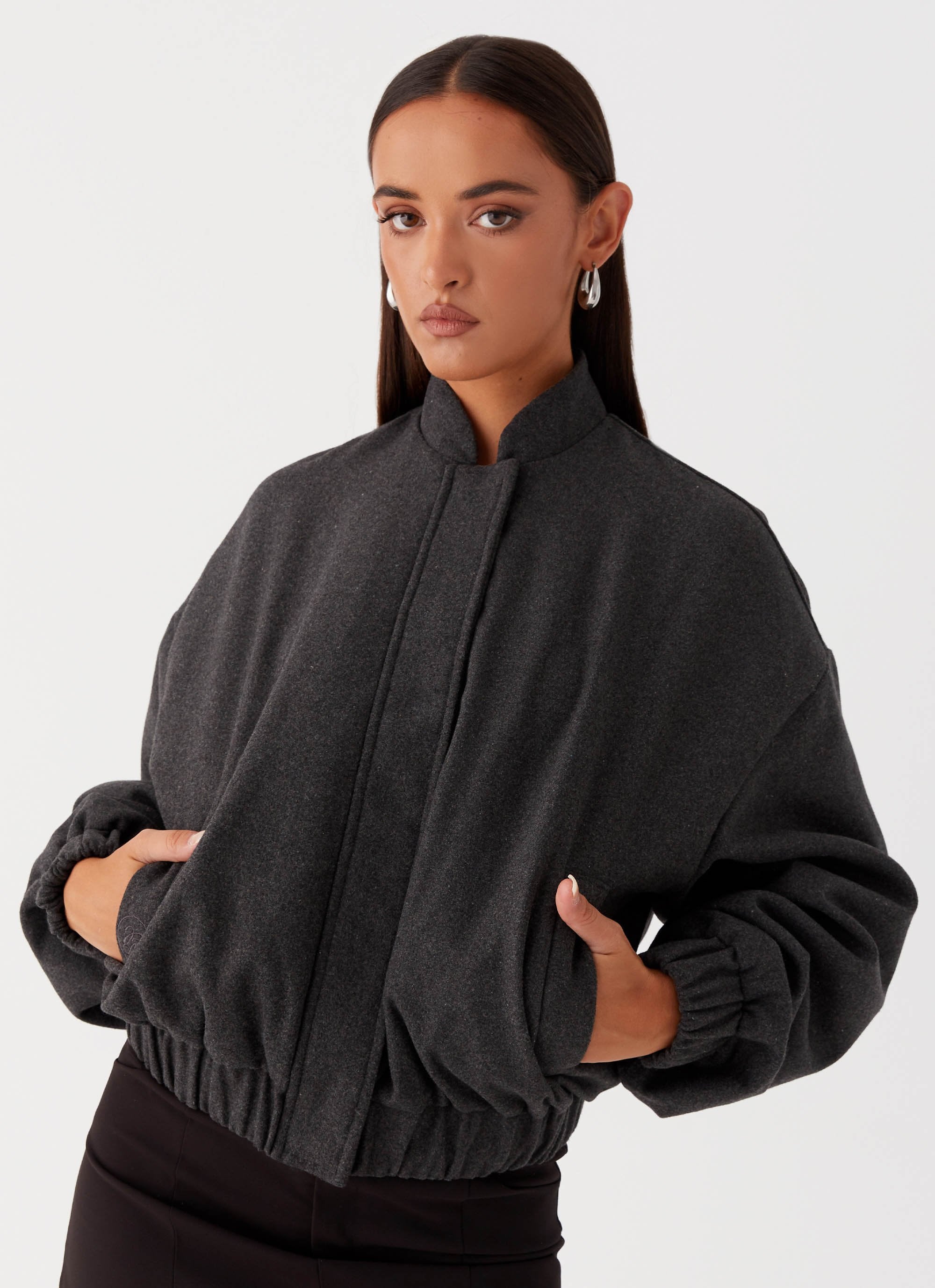 Lorelei Oversized Bomber Jacket - Charcoal – Peppermayo