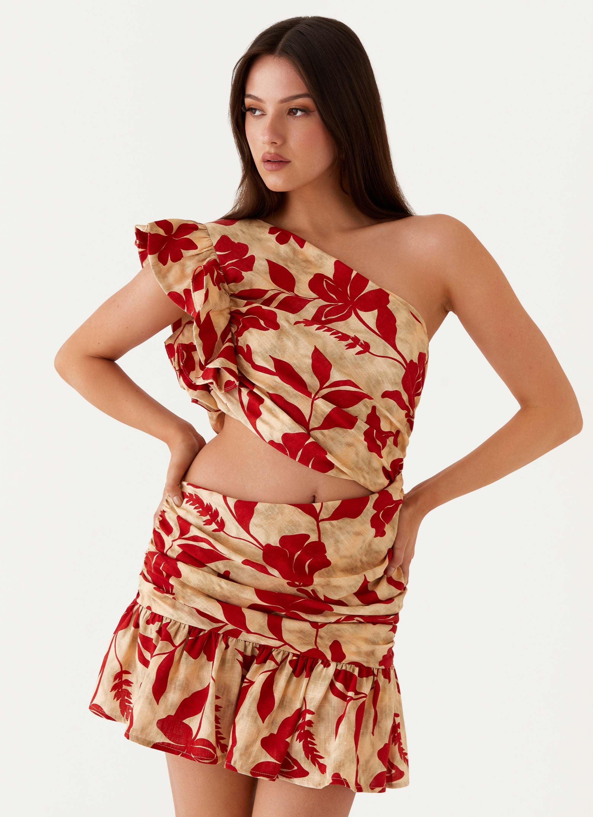 Maisie Linen Mini Dress - Red Green Floral – Peppermayo