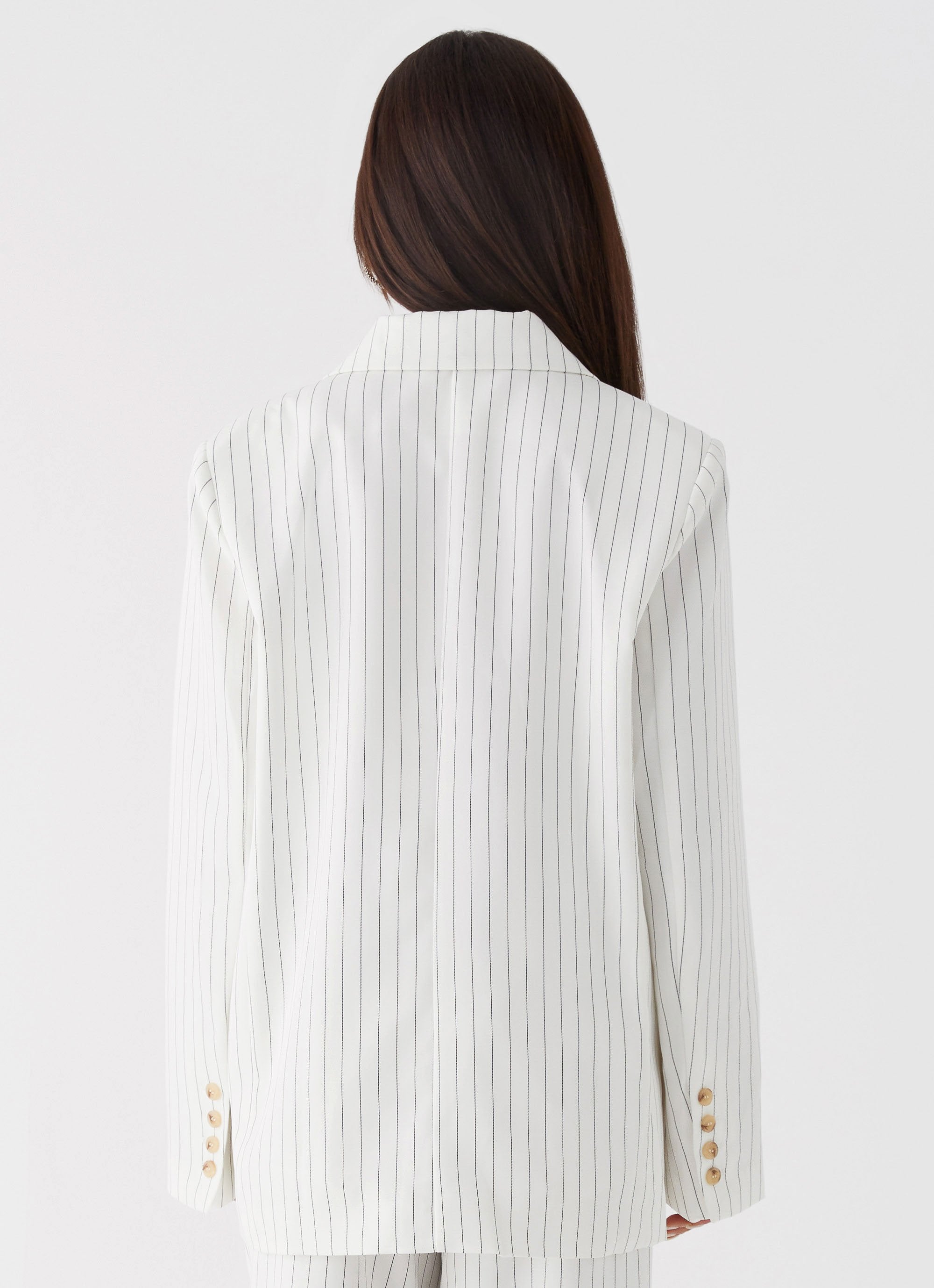 Can't Leave Pinstripe Oversized Blazer - White Pinstripe – Peppermayo