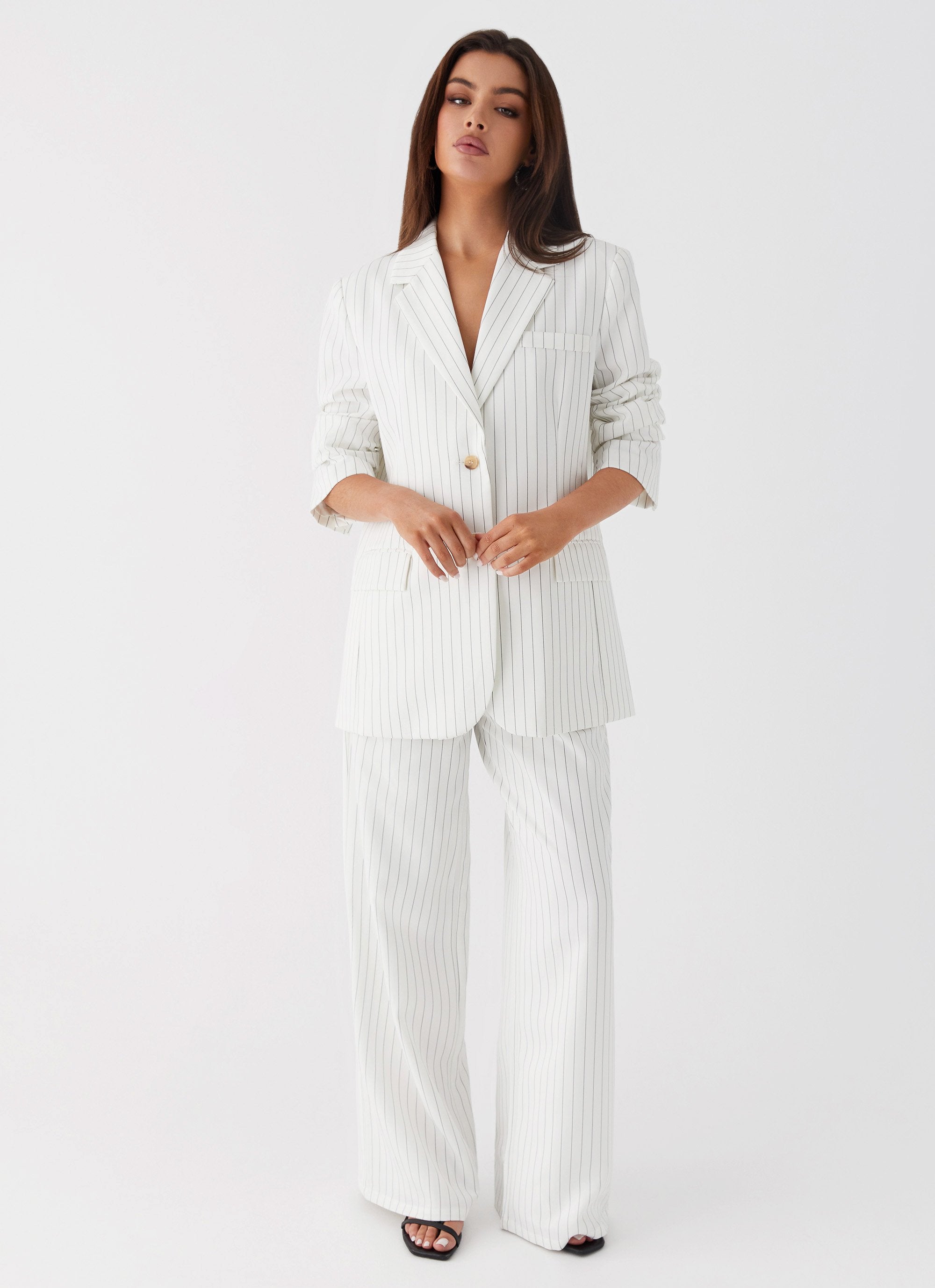 Can't Leave Pinstripe Oversized Blazer - White Pinstripe – Peppermayo