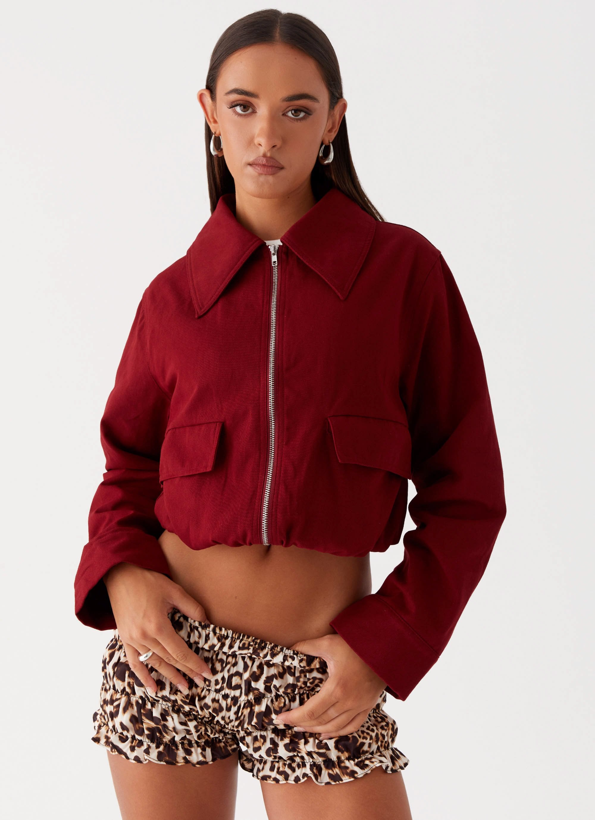 Right Direction Oversized Bomber Jacket - Deep Red – Peppermayo
