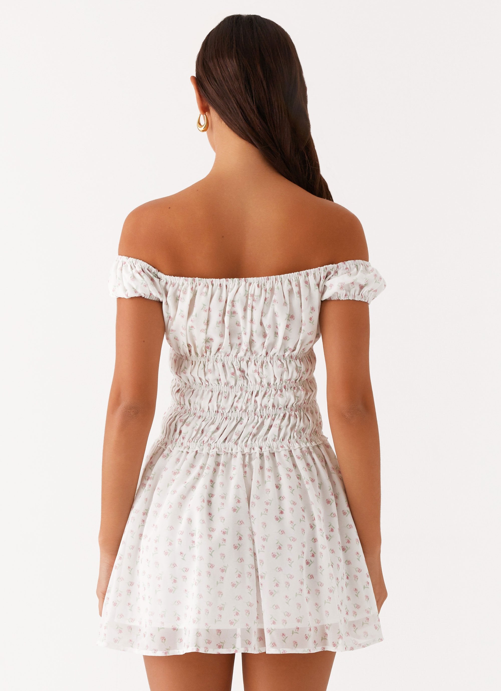 Total Bliss Shirred Mini Dress - White Floral – Peppermayo